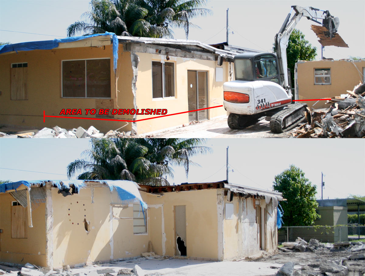 Before & after of a demolition for an illegal home addition
